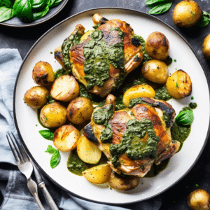 Baked Pesto Chicken Thighs And Potatoes - MarketGrow.com