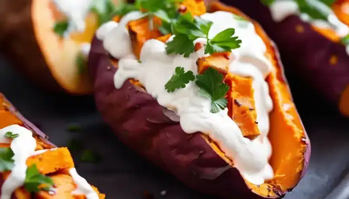 Air-fryer Sweet Potato With Tahini Yogurt - MarketGrow.com